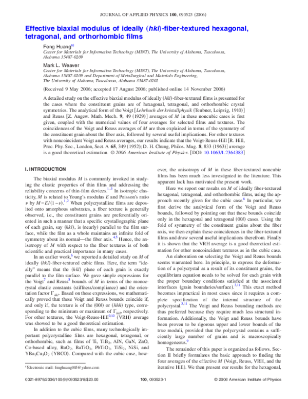 (PDF) Effective biaxial modulus of ideally (hkl)-fiber-textured ...