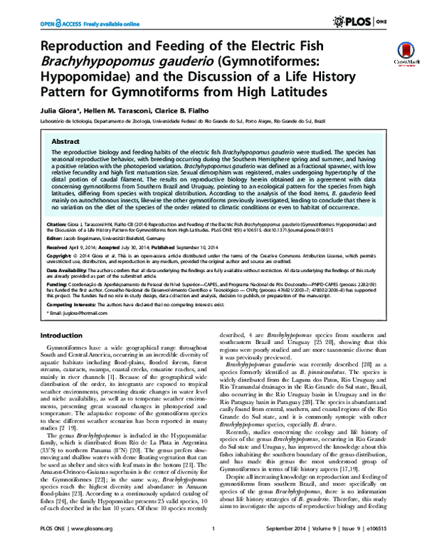 (PDF) Reproduction and Feeding of the Electric Fish Brachyhypopomus ...