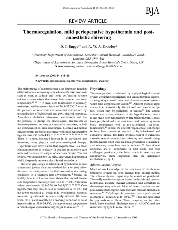 (PDF) Thermoregulation, mild perioperative hypothermia and post ...