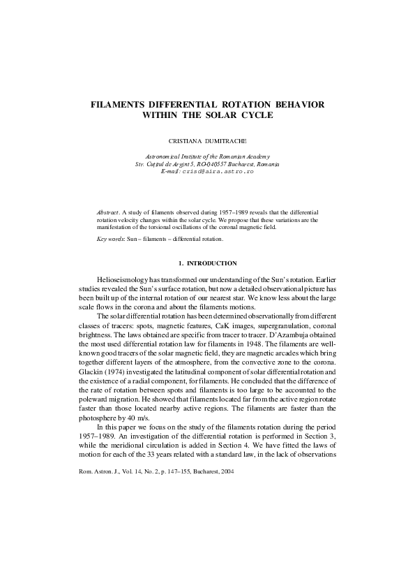 (PDF) Filaments differential rotation behavior within the solar cycle