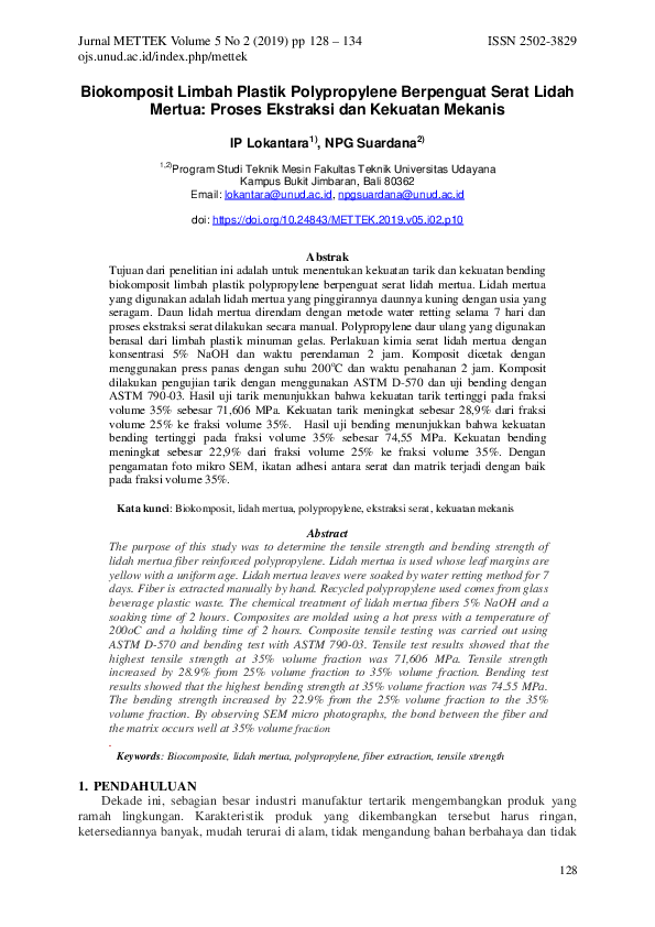 (PDF) Biokomposit Limbah Plastik Polypropylene Berpenguat Serat Lidah ...