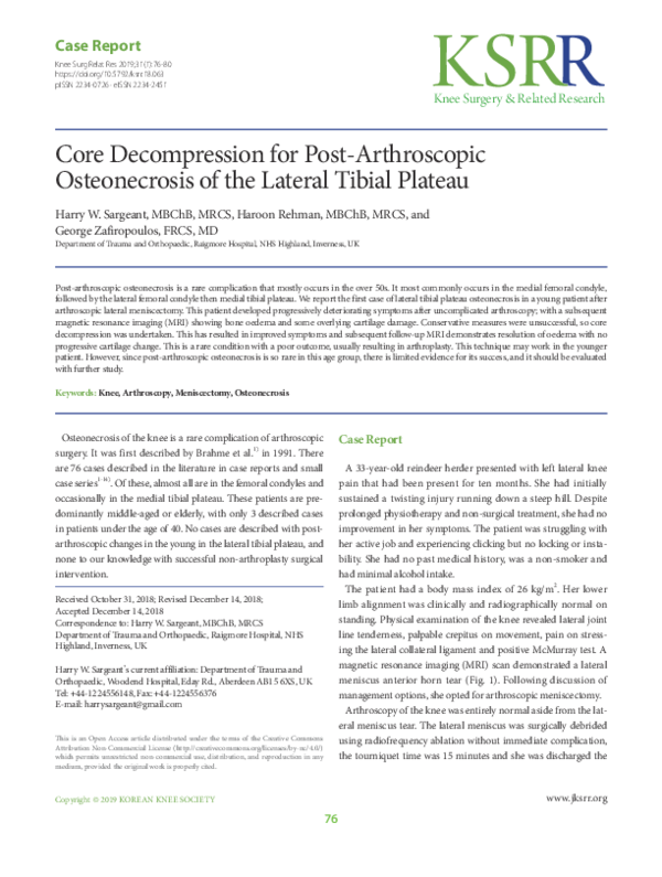 (PDF) Core Decompression for Post-Arthroscopic Osteonecrosis of the ...