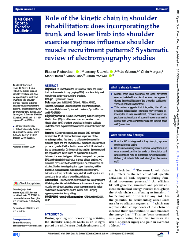 (PDF) Role of the kinetic chain in shoulder rehabilitation: does ...