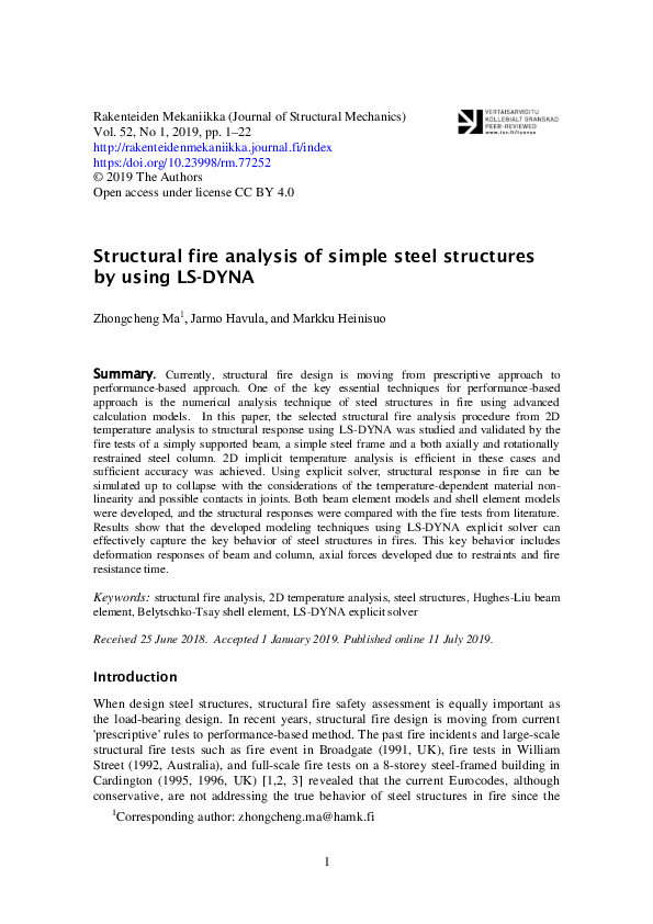 (PDF) Structural fire analysis of simple steel structures by using LS-DYNA explicit solver