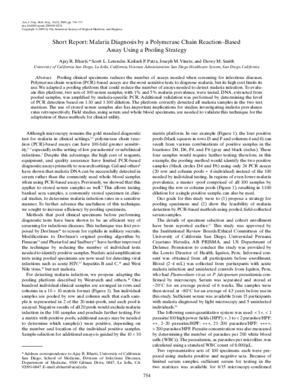 (PDF) Short Report: Malaria Diagnosis by a Polymerase Chain Reaction ...