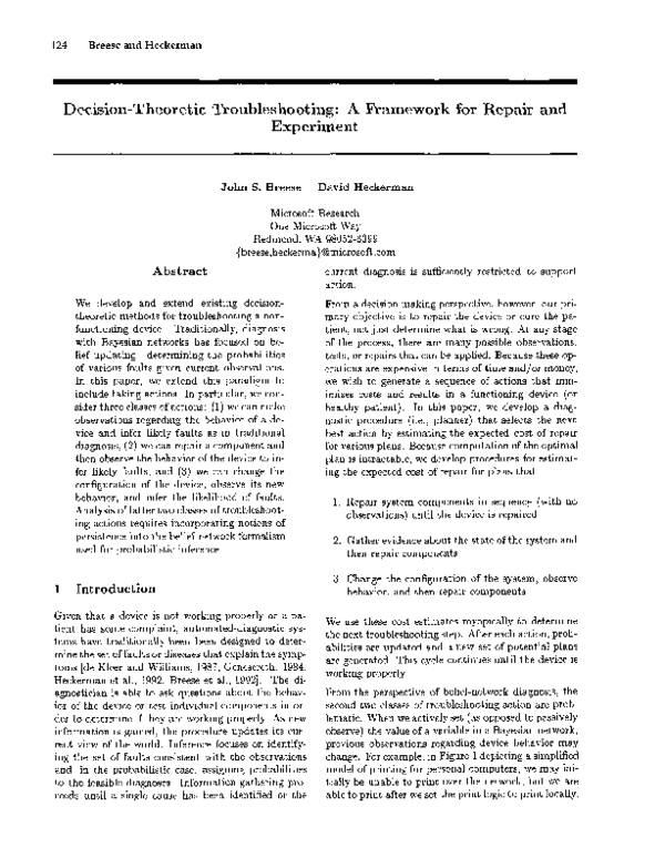 (PDF) Decision-Theoretic Troubleshooting: A Framework for Repair and Experiment