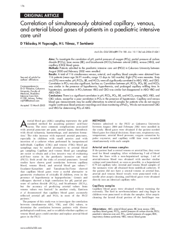 (PDF) Correlation of simultaneously obtained capillary, venous, and ...