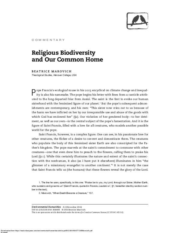 (PDF) Religious Biodiversity and Our Common Home