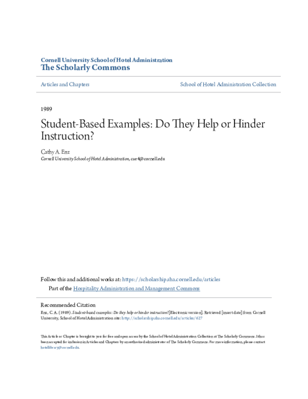 (PDF) Student-Based Examples: Do They Help or Hinder Instruction?