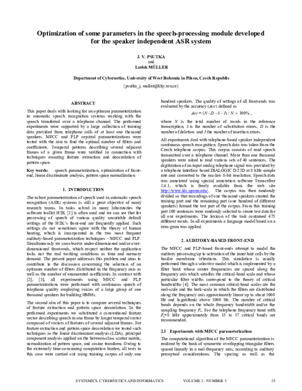 (PDF) Optimization of some parameters in the speech-processing module developed for the speaker ...