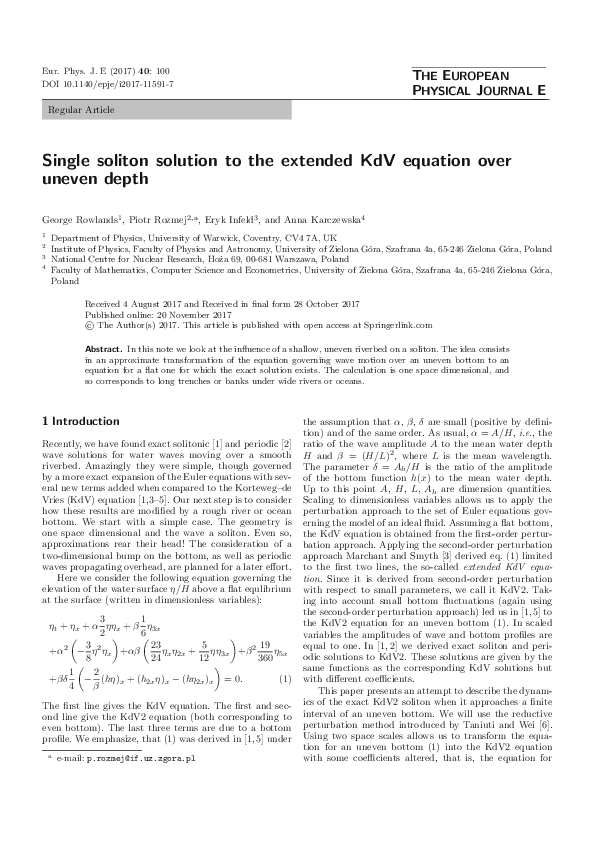 (PDF) Soliton Solutions in Uneven Depths