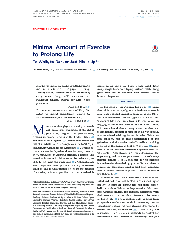 (PDF) Minimal Amount of Exercise to Prolong Life