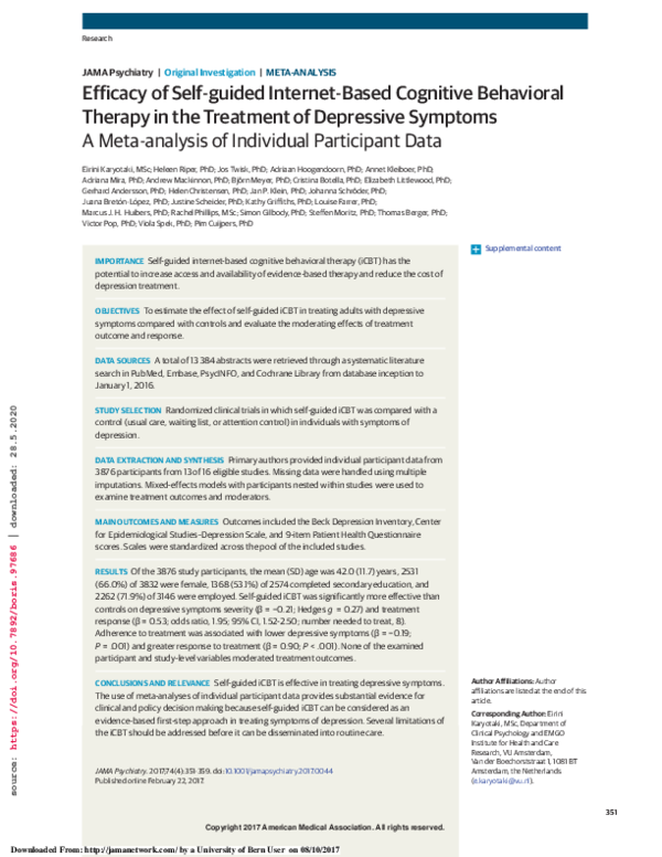 (PDF) Efficacy of Self-guided Internet-Based Cognitive Behavioral Therapy in the Treatment of ...