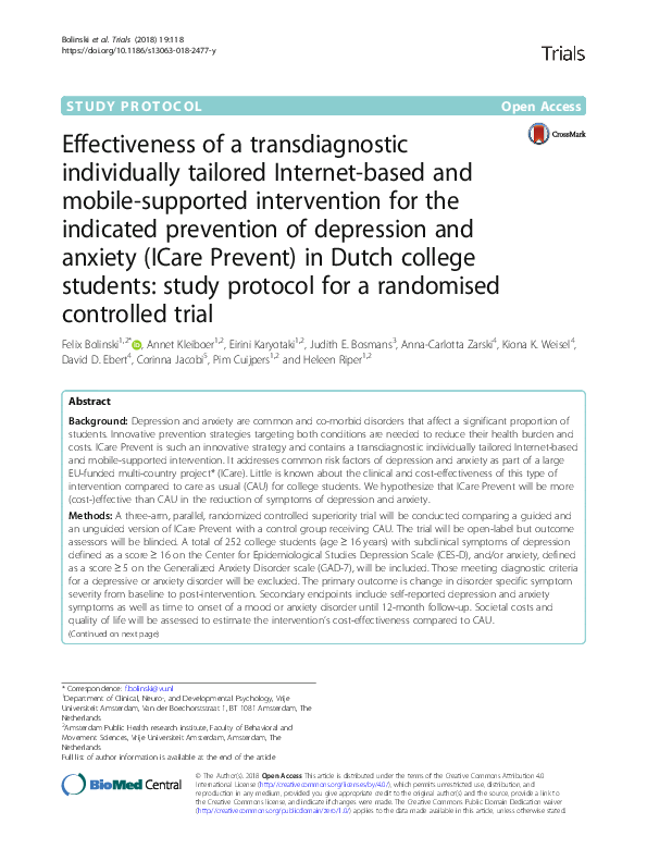 (PDF) Effectiveness of a transdiagnostic individually tailored Internet-based and mobile ...