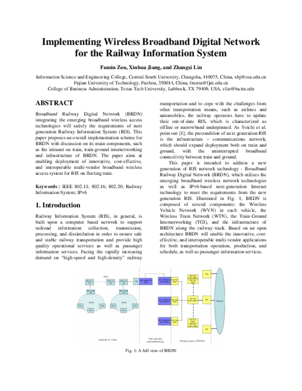 (PDF) Implementing Wireless Broadband Digital Network for the Railway Information System