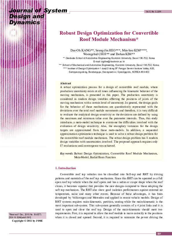 (PDF) Robust Design Optimization for Convertible Roof Module Mechanism