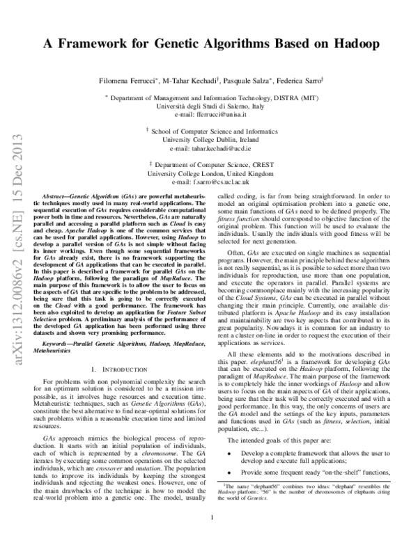 (PDF) A Framework for Genetic Algorithms Based on Hadoop