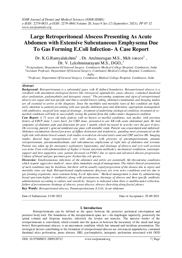 (PDF) Large Retroperitoneal Abscess Presenting As Acute Abdomen with ...