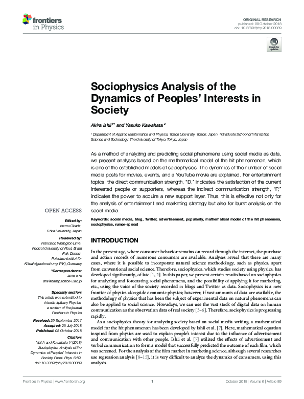 (PDF) Sociophysics Analysis of the Dynamics of Peoples' Interests in ...