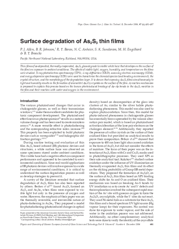 (PDF) Surface degradation of As2S3 thin films