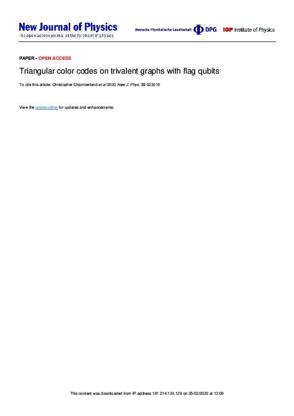 Pdf Triangular Color Codes On Trivalent Graphs With Flag Qubits