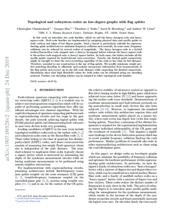 Pdf Topological And Subsystem Codes On Low Degree Graphs With Flag Qubits