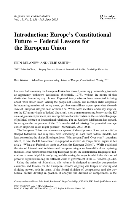 (PDF) Introduction: Europe's constitutional future – Federal lessons ...