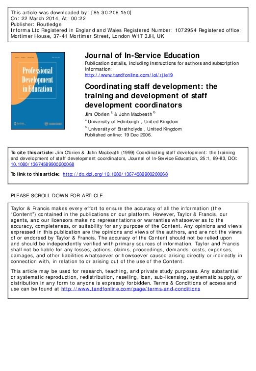(PDF) Coordinating staff development: the training and development of ...
