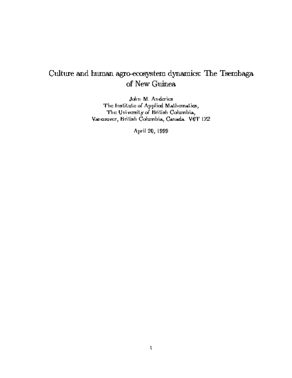 (PDF) Culture and Human Agro-ecosystem Dynamics: the Tsembaga of New Guinea