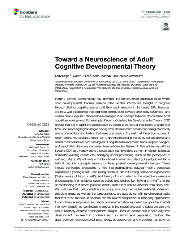 (PDF) Toward a Neuroscience of Adult Cognitive Developmental Theory