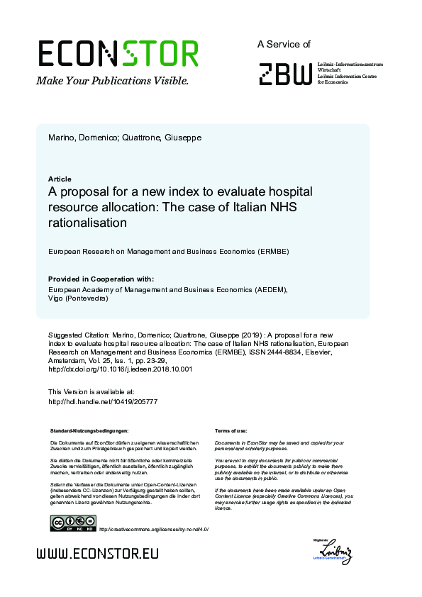 (PDF) A proposal for a new index to evaluate hospital resource ...