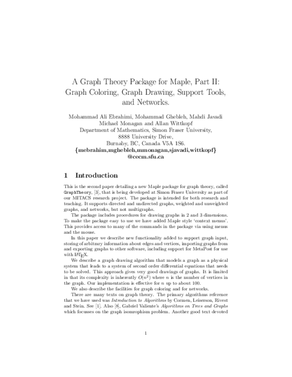 (PDF) A Graph Theory Package for Maple, Part II: Graph Coloring, Graph ...