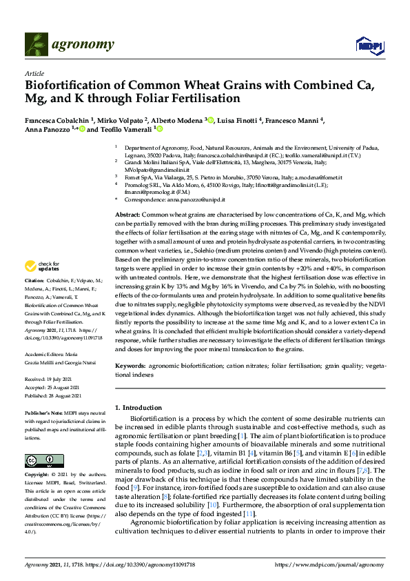 (PDF) Biofortification of Common Wheat Grains with Combined Ca, Mg, and ...