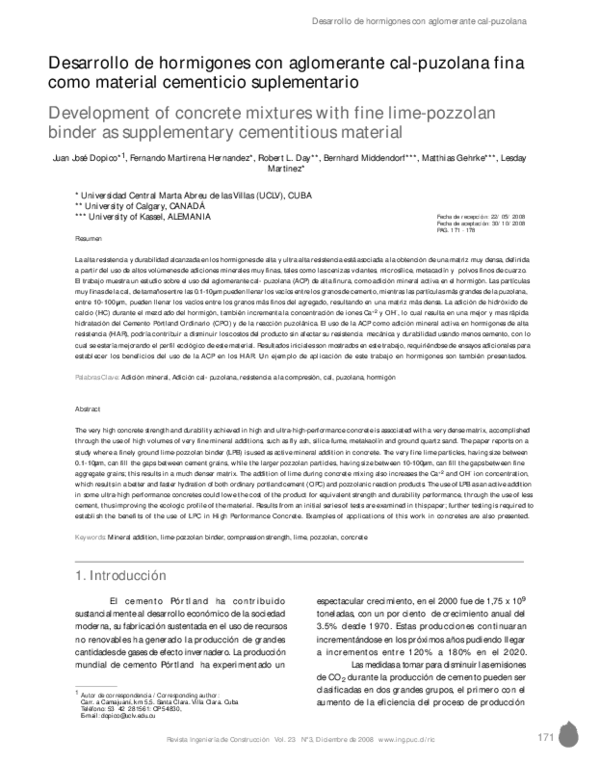 (PDF) Desarrollo de hormigones con aglomerante cal-puzolana fina como ...