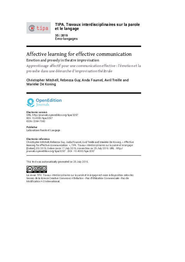 (PDF) Affective learning for effective communication