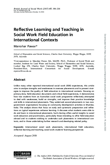 (PDF) Reflective Learning and Teaching in Social Work Field Education ...