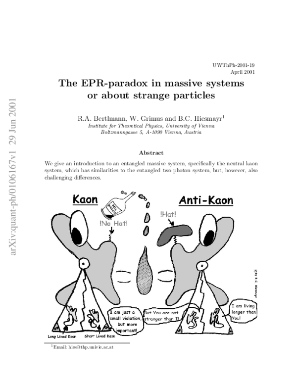 (PDF) The EPR Paradox in Massive Systems or about Strange Particles