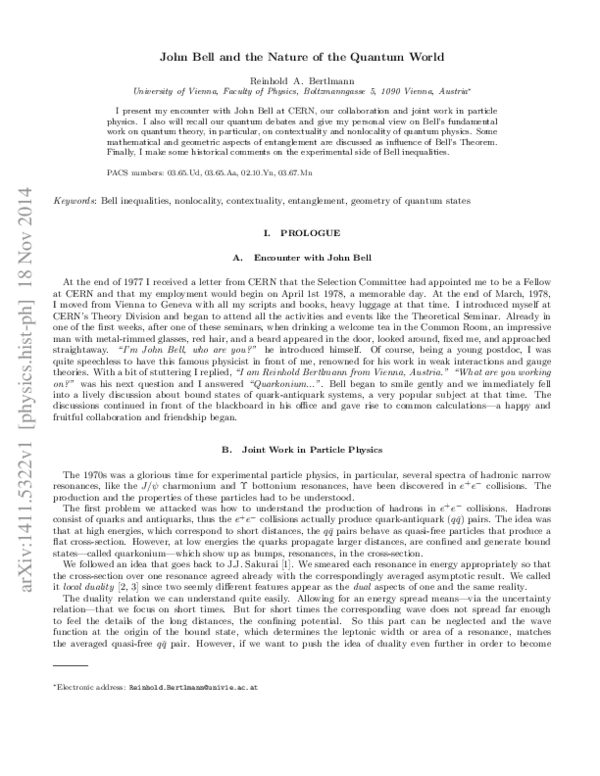 (PDF) John Bell and the nature of the quantum world