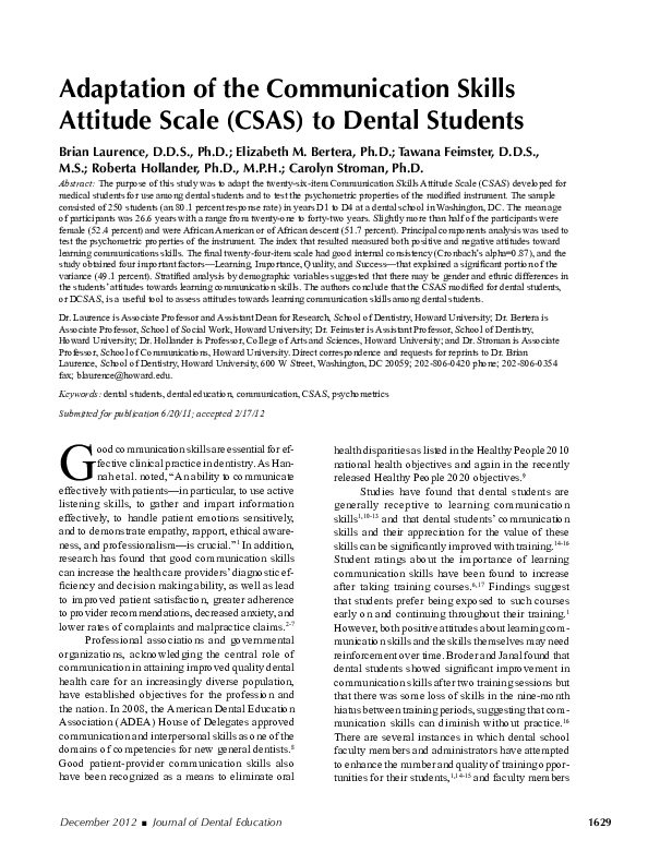(PDF) Adaptation of the Communication Skills Attitude Scale (CSAS) to ...
