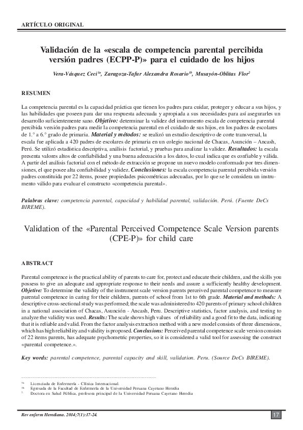(PDF) Validación de la «escala de competencia parental percibida ...