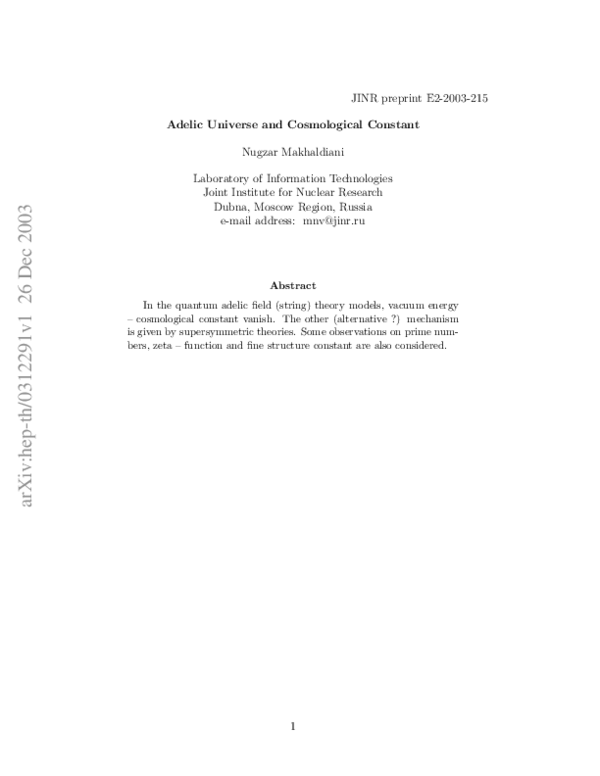 (PDF) Adelic Universe and Cosmological Constant