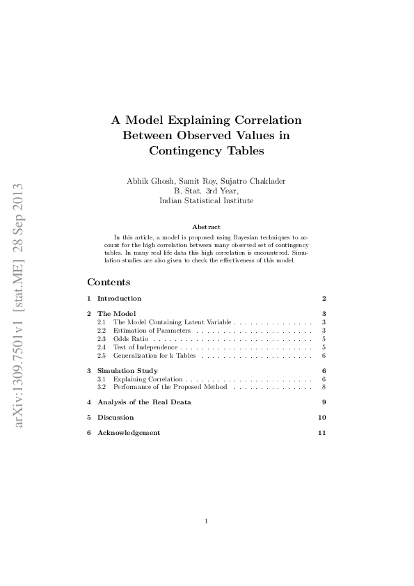 (PDF) A Model Explaining Correlation Between Observed Values in Contingency Tables