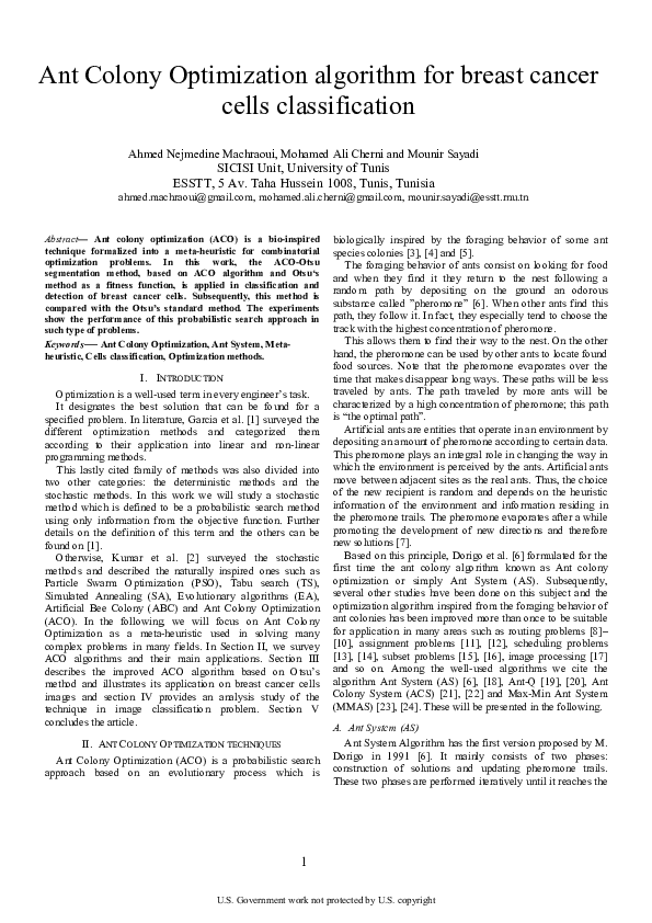 (PDF) Ant Colony optimization algorithm for breast cancer cells classification