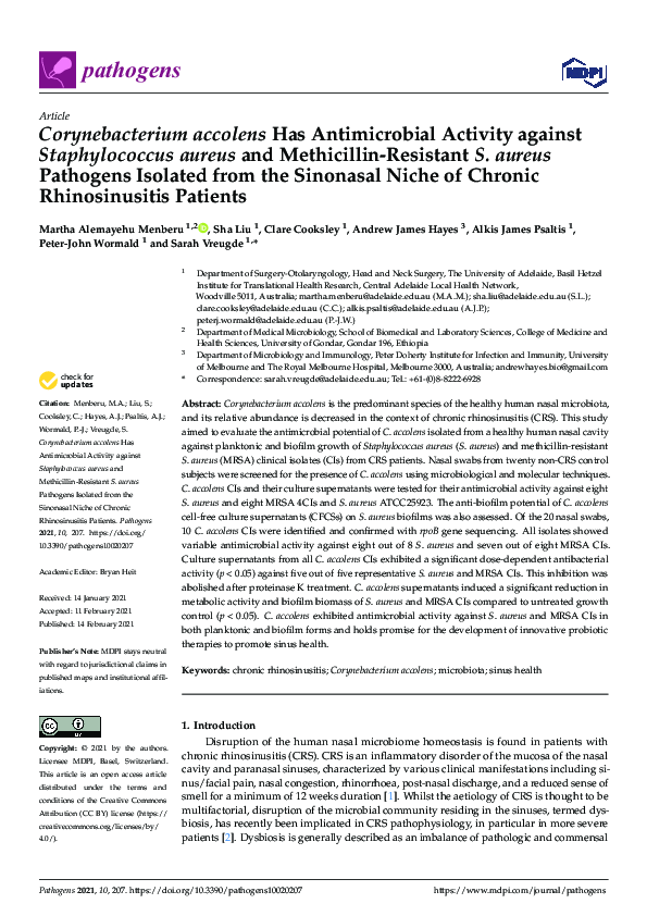 (PDF) Corynebacterium accolens Has Antimicrobial Activity against ...