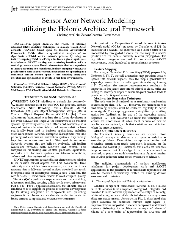 (PDF) Sensor Actor Network Modeling utilizing the Holonic Architectural Framework