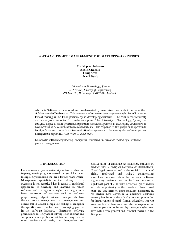 (PDF) Software Project Management for Developing Countries