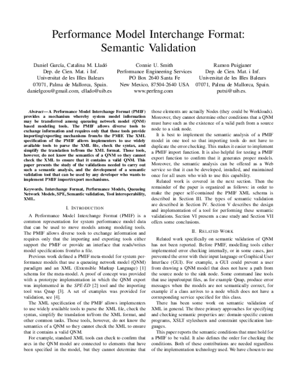 (PDF) Performance Model Interchange Format: Semantic Validation