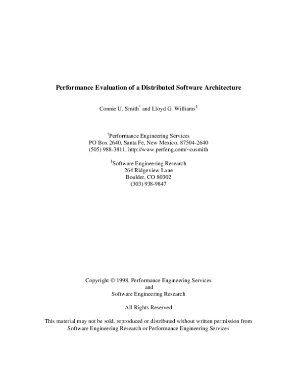 Pdf Performance Evaluation Of Distributed Software Architectures