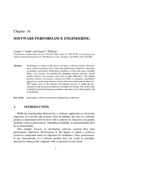 Pdf Software Performance Engineering