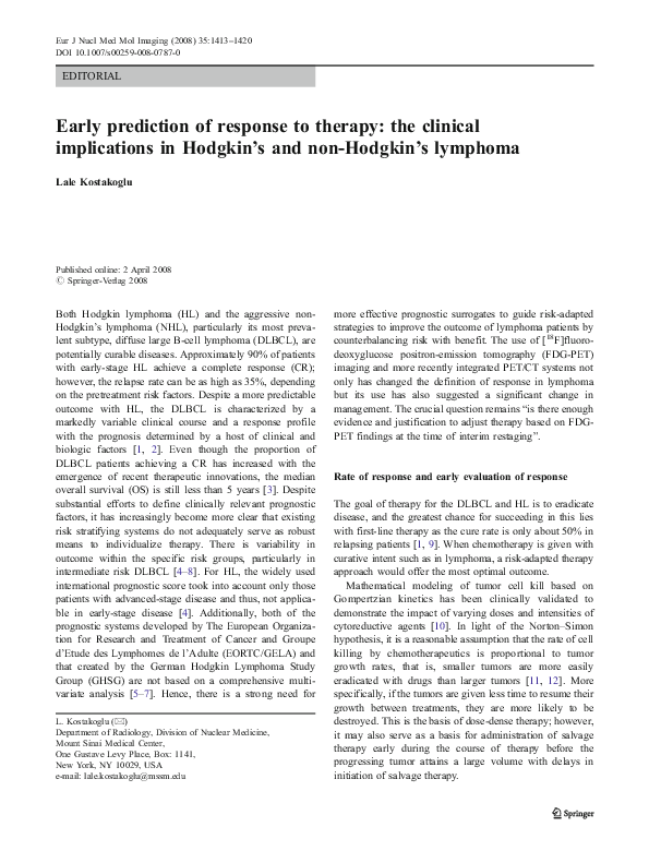 (PDF) Early prediction of response to therapy: the clinical ...